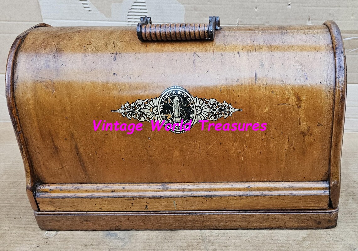 Antique Singer 12K Fiddle Base Hand Crank Sewing Machine Ottoman ...