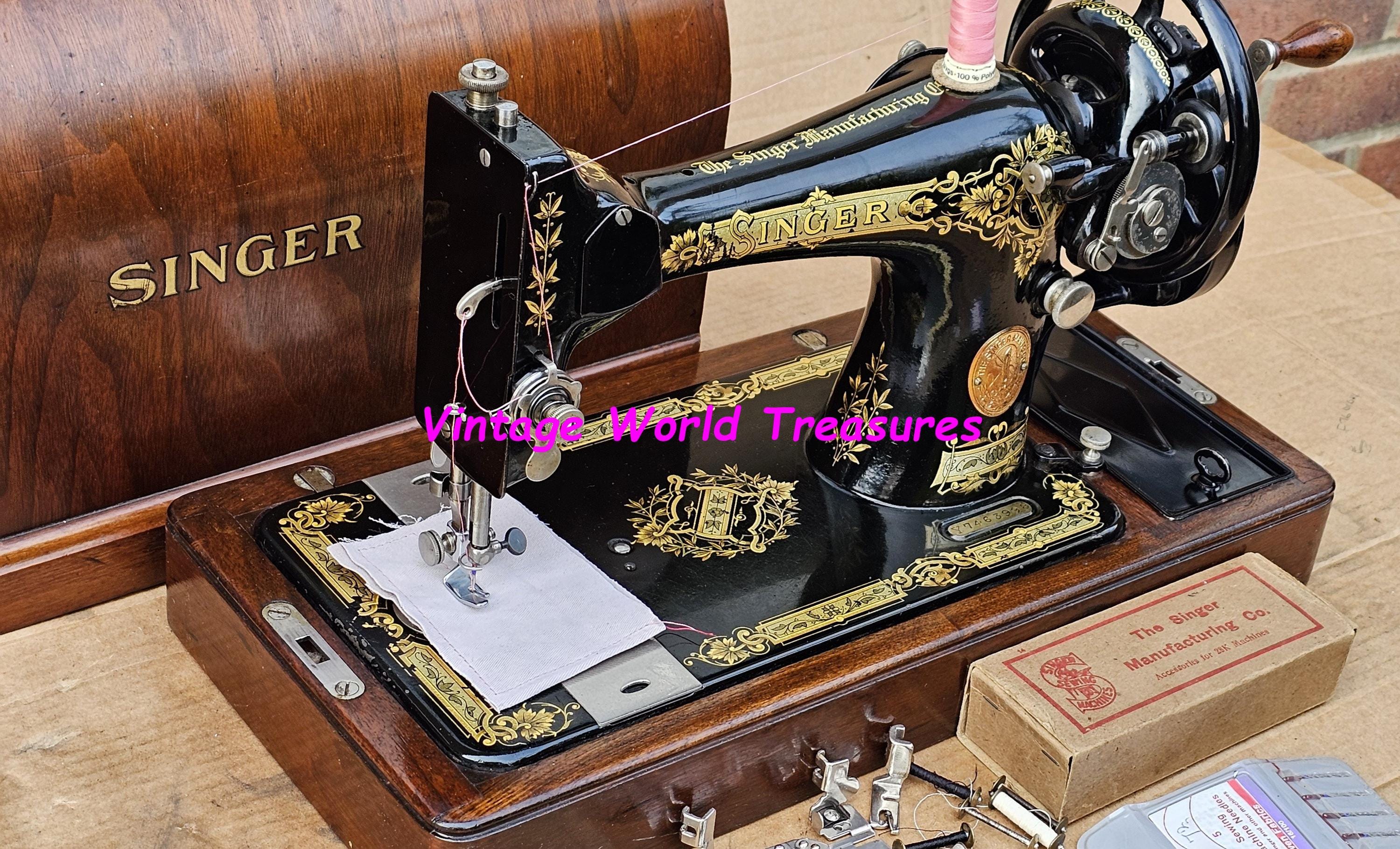 Vintage Singer 28K Blackside Hand Crank Sewing Machine With Bentwood ...
