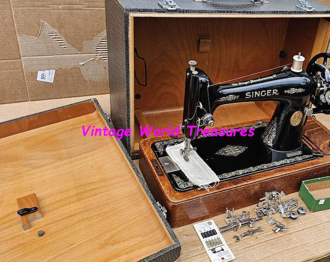 Singer 12K Fiddle Base Hand Crank Sewing Machine With Ottoman Carnation ...