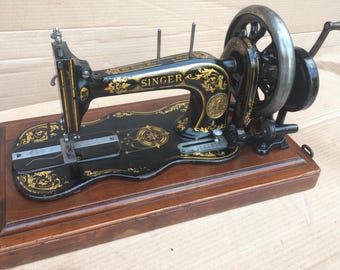 Singer 12K Fiddle Base Hand Crank Sewing Machine With Ottoman Carnation ...