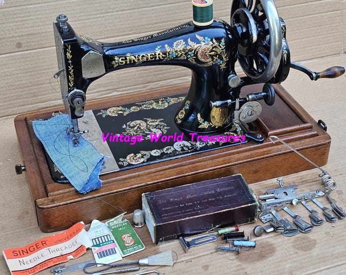 Singer Vs3hand Crank Sewing Machine With Ottoman Carnation Decals - Etsy