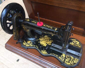 Singer 12K Fiddle Base Hand Crank Sewing Machine With Ottoman Carnation ...