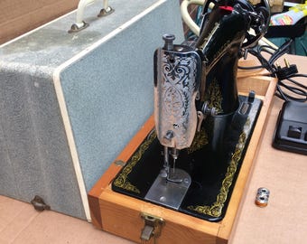 Singer 12K Fiddle Base Hand Crank Sewing Machine With Ottoman Carnation ...