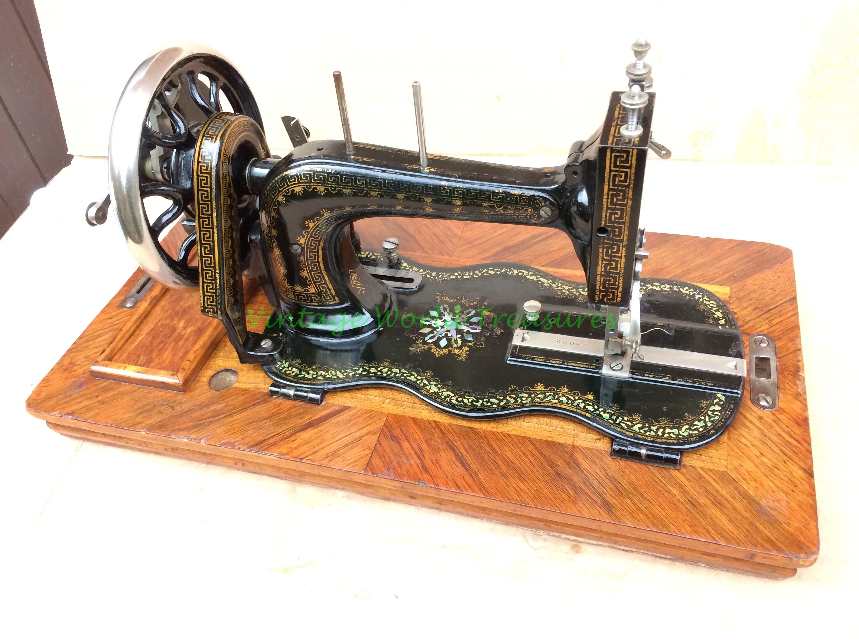 Antique Stoewer Fiddle Base Hand Crank Sewing Machine With Mother of ...