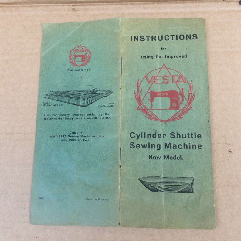 Vesta Cylinder Shuttle Sewing Machine Instruction Manual - Etsy