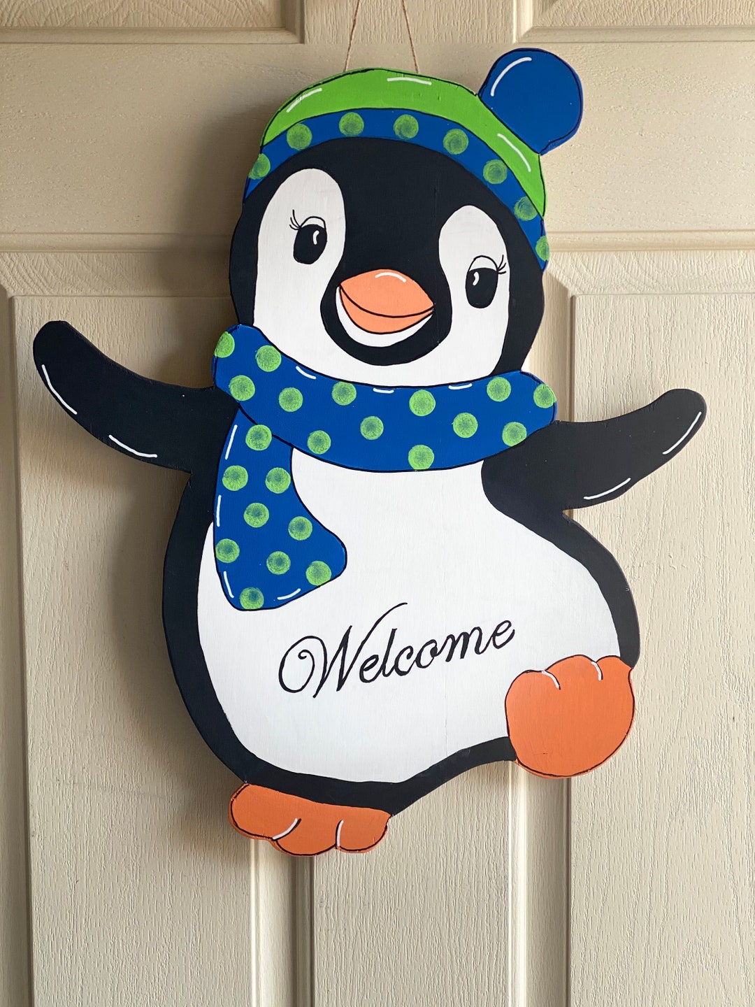 Welcome Penguin Door Hanger Sign (customizable) Sports Fans, Football ...