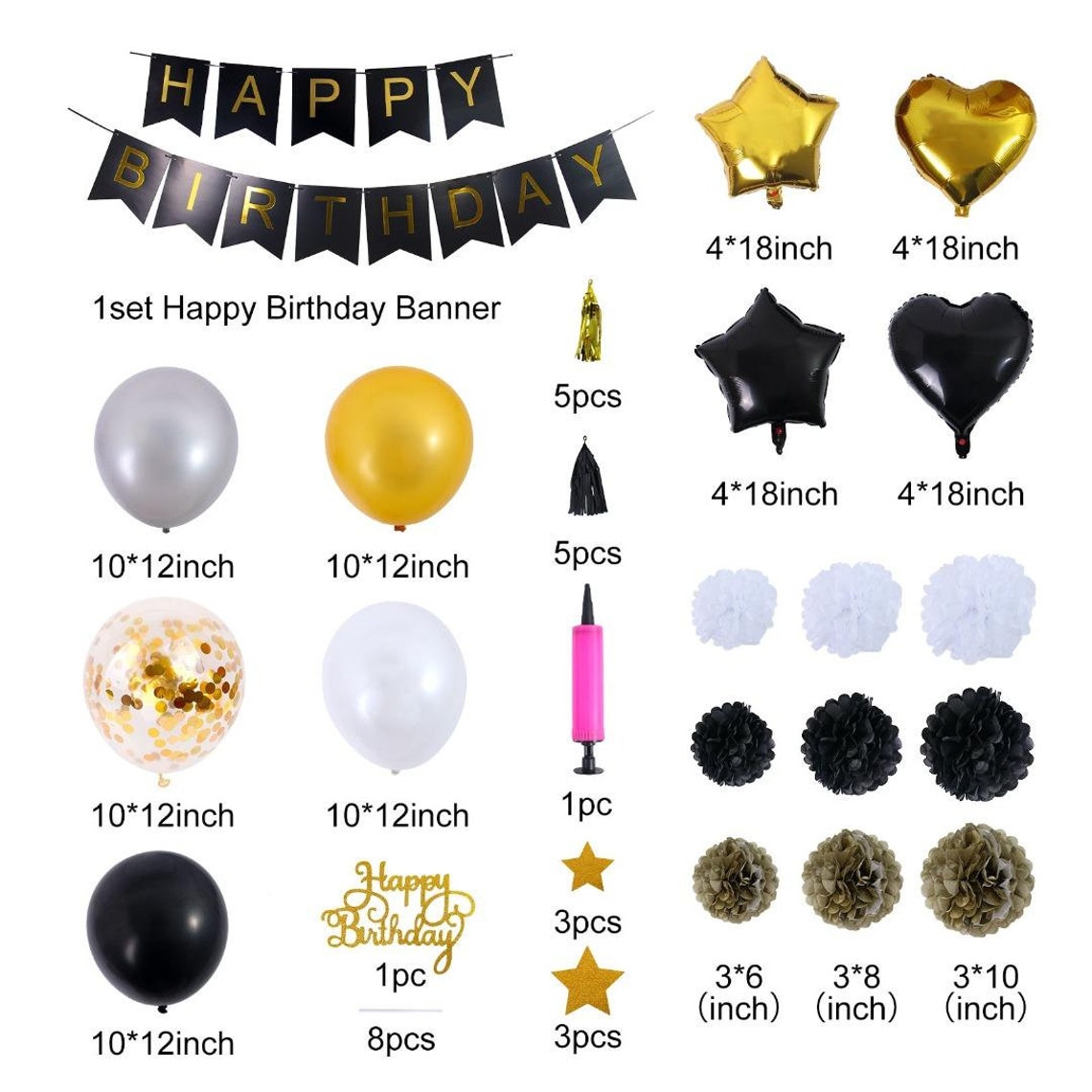 Premium Reusable Birthday Party Decorations 102 PCS Birthday Decoration ...