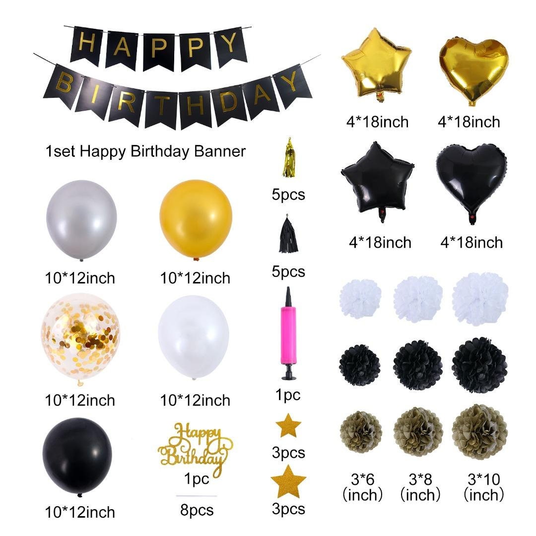 Premium Reusable Birthday Party Decorations 102 PCS Birthday Decoration ...