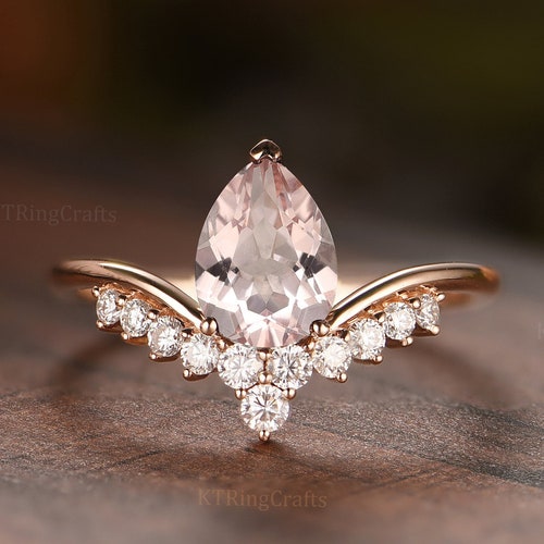 1.2ct Pear Shaped Morganite Engagement Ring Rose Gold Cluster - Etsy