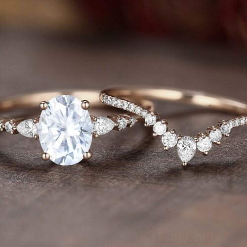 Unique Marquise Cut Moissanite Engagement Ring Set Cluster | Etsy