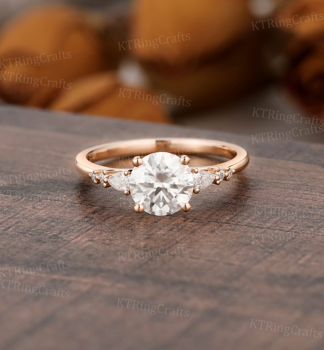 Round Moissanite Engagement Ring,14k/18k Rose Gold Moissanite Ring,pear ...