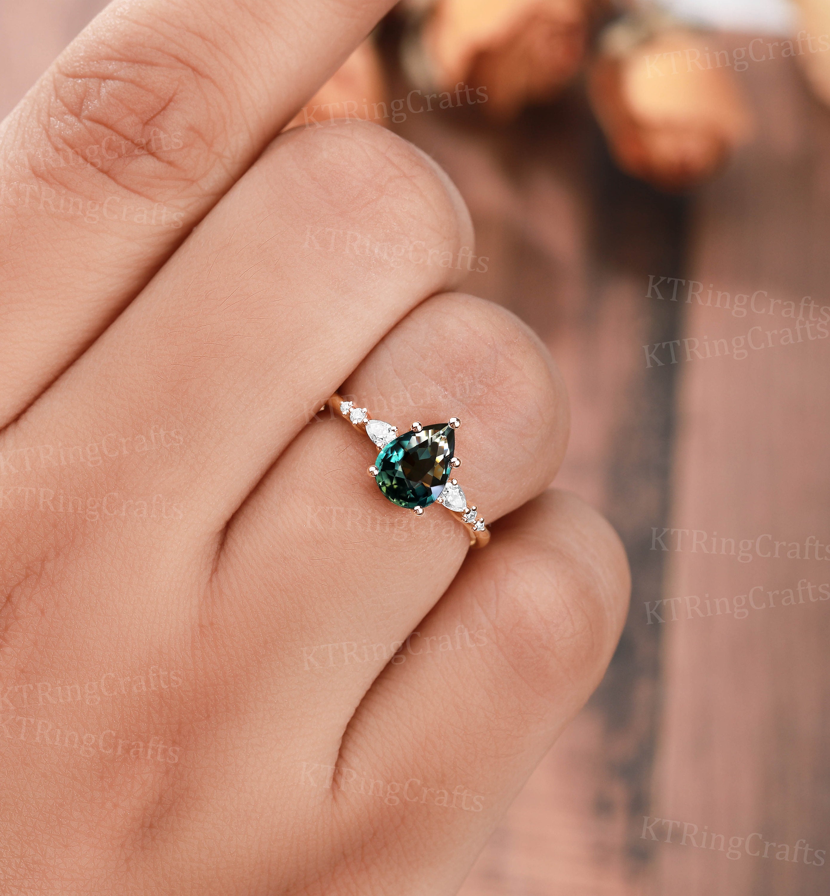 Blue Green Sapphire Engagement Ring,natural Teal Sapphire Engagement ...