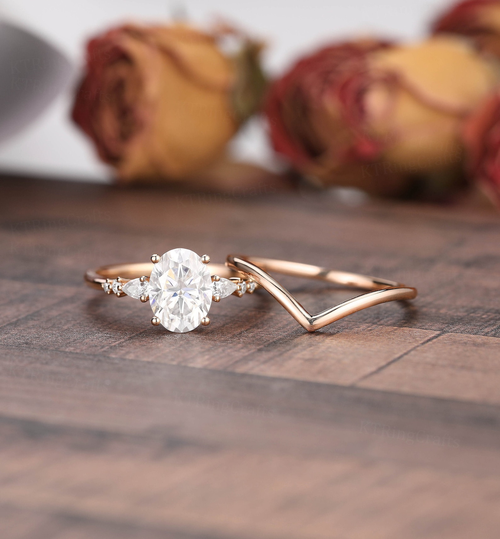 Oval Moissanite Engagement Ring Setcolorless Moissanite - Etsy