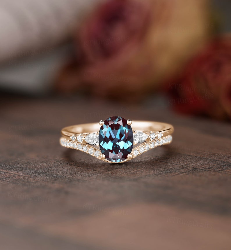 Unique Alexandrite Engagement Ring Set68mm Oval Alexandrite - Etsy