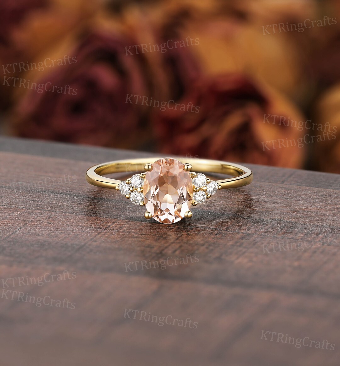 14k Gold Morganite Oval Engagement Ring Diamond and Morganite Cluster ...
