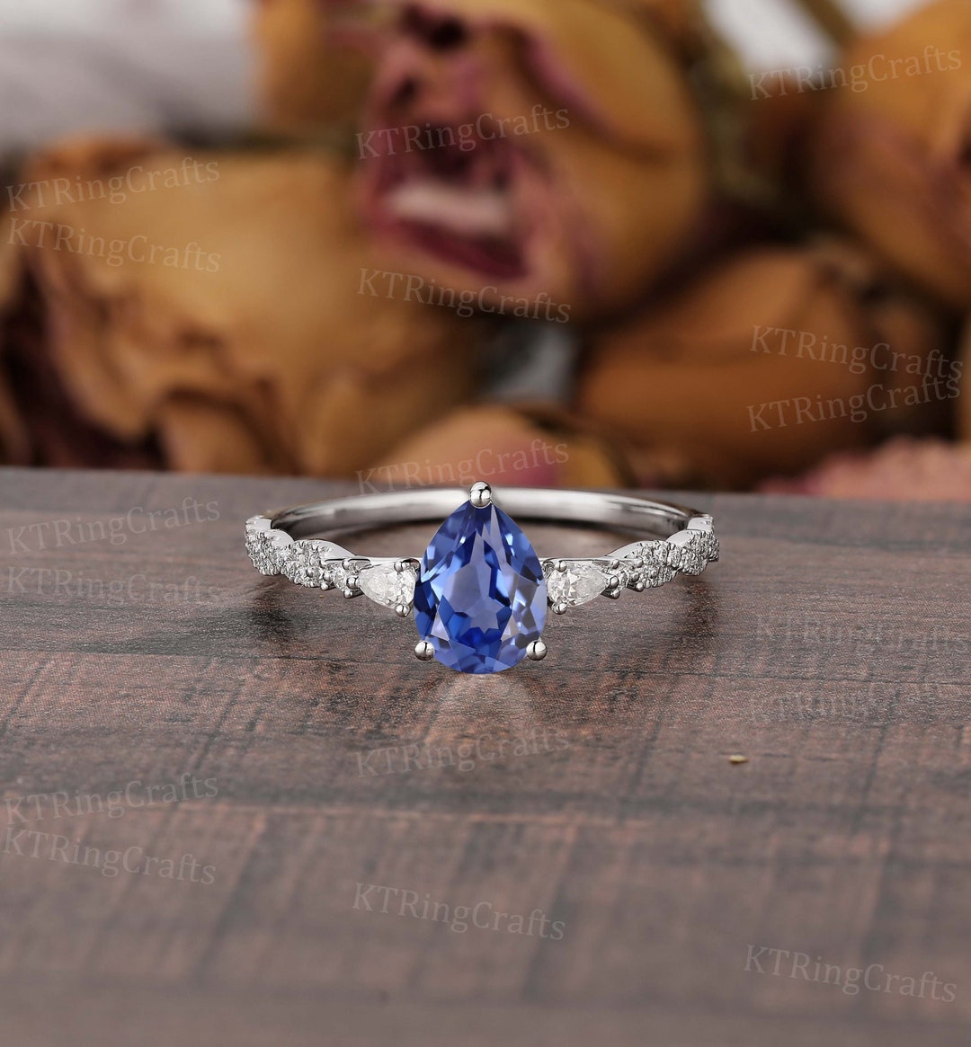 Pear Shaped Sapphire Engagement Ring White Gold,lab Sapphire Twisted ...