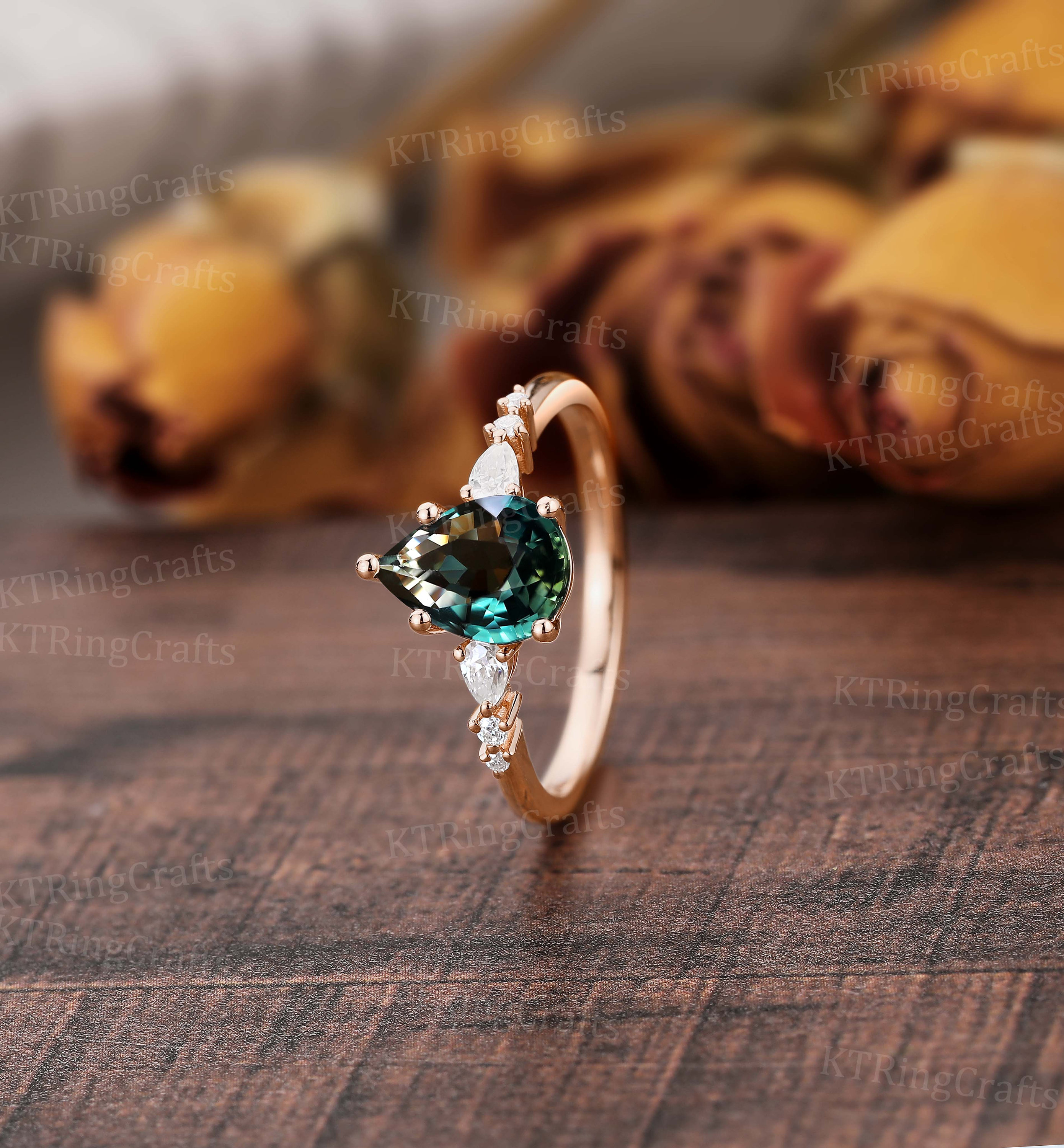 Blue Green Sapphire Engagement Ring,natural Teal Sapphire Engagement ...