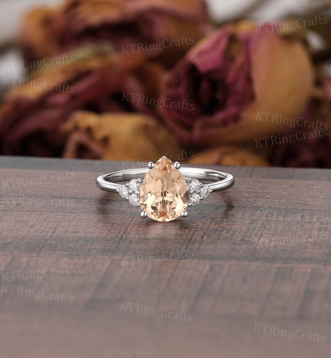 Pear Cut Morganite Engagement Ring Women,champagne Morganite Ring ...