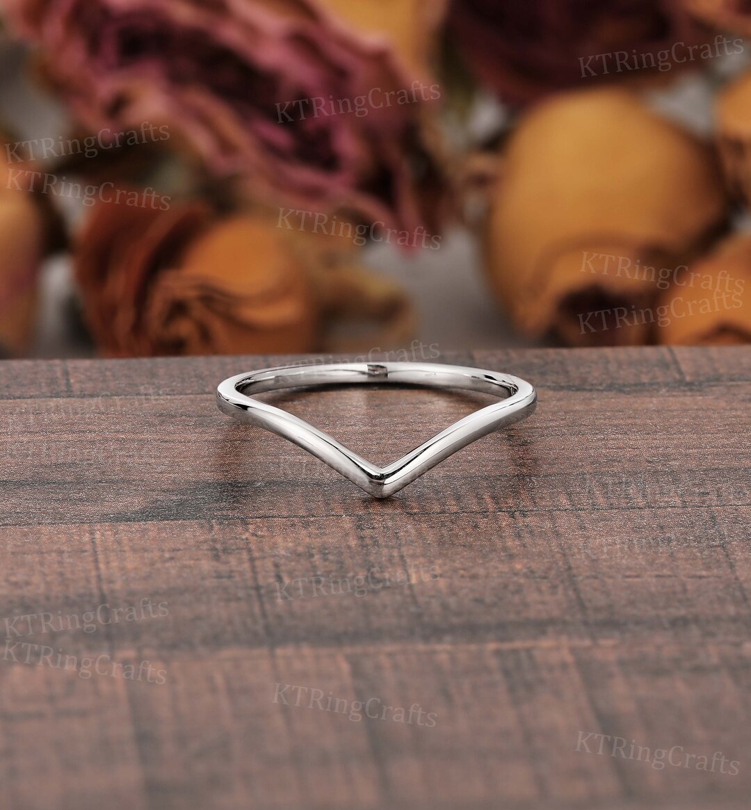 V Shape Wedding Band,14k/18k White Gold Chevron Ring,curved Stacking ...