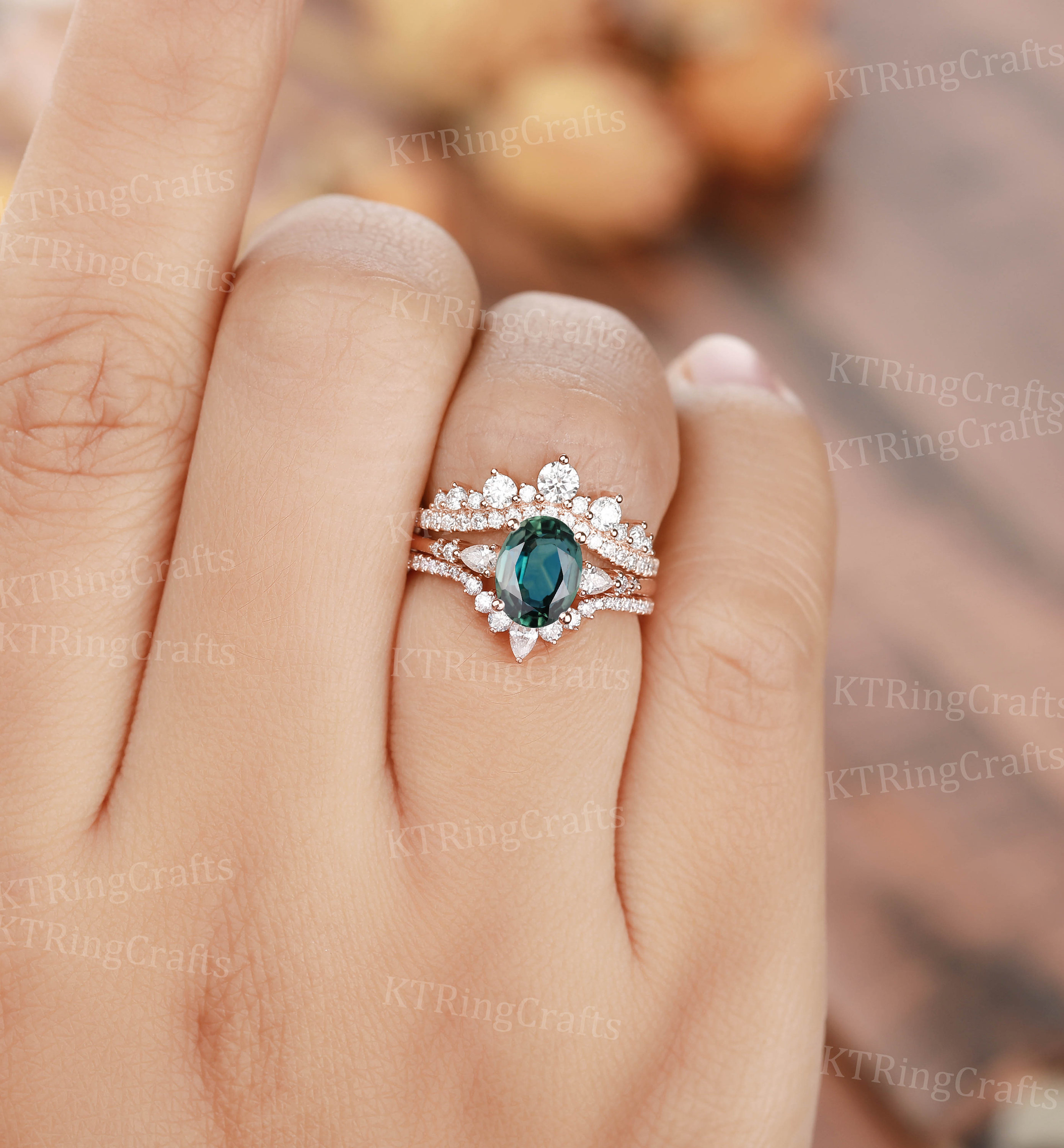 Blue Green Sapphire Engagement Ring Setvintage Teal Sapphire - Etsy Canada
