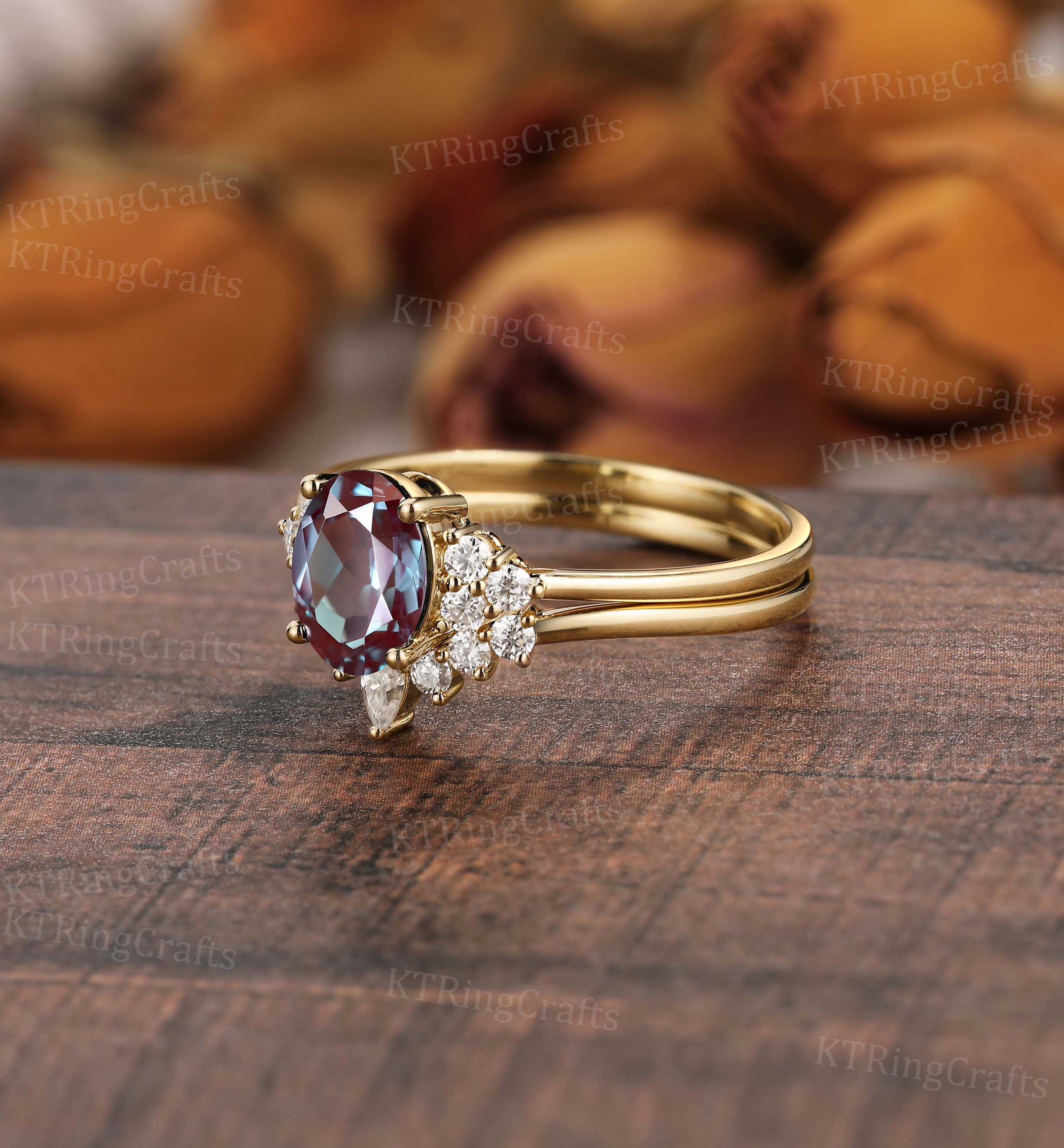 Unique Alexandrite Engagement Ring Setoval Alexandrite Bridal - Etsy