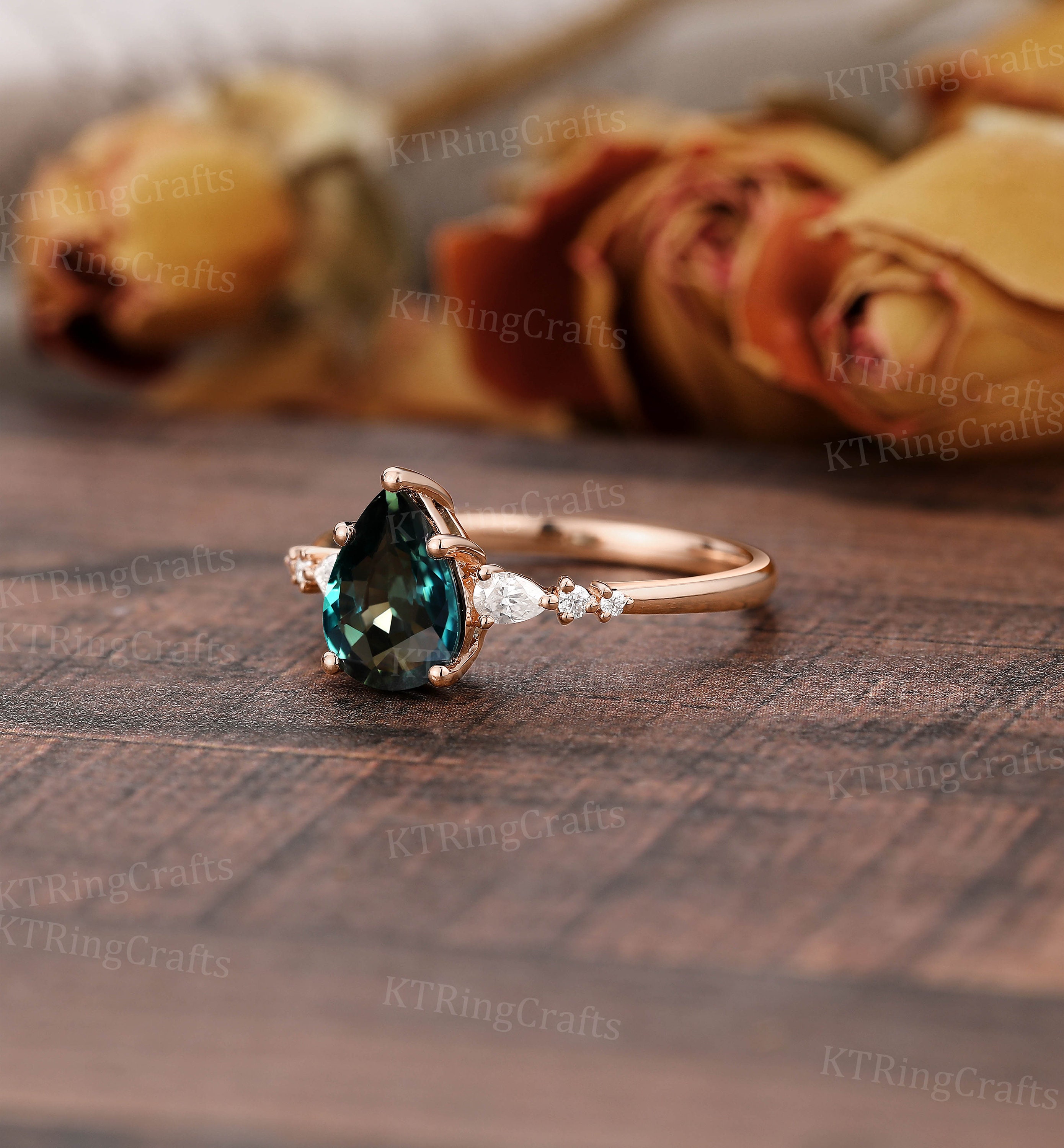 Blue Green Sapphire Engagement Ring,natural Teal Sapphire Engagement ...