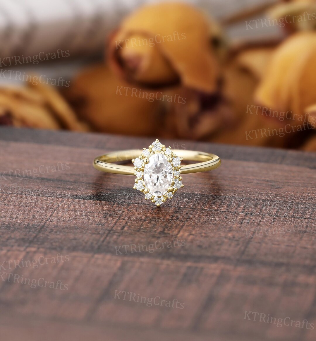 Dainty Oval Moissanite Engagement Ring,halo Diamond Ring,yellow Gold ...