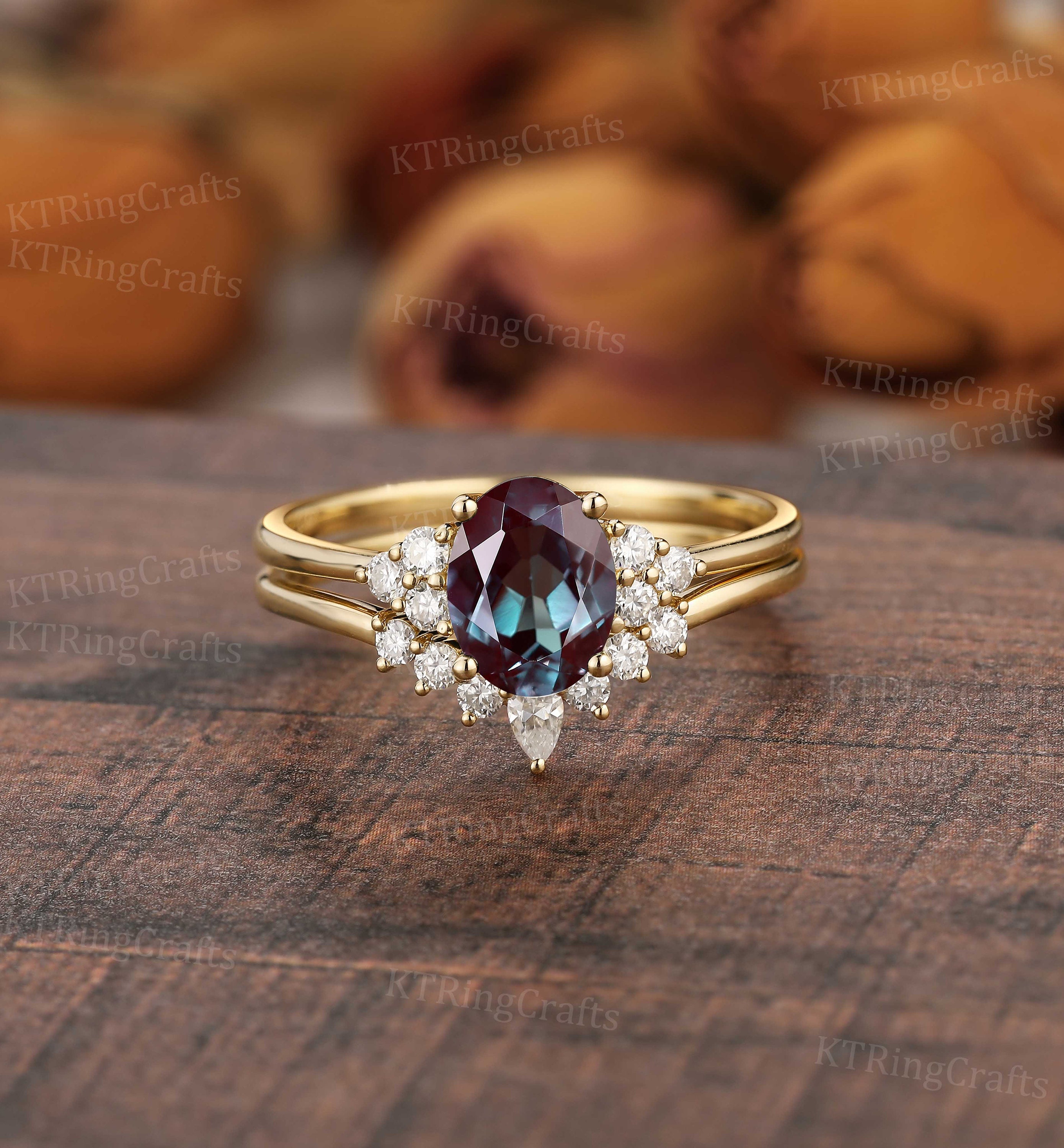 Unique Alexandrite Engagement Ring Setoval Alexandrite Bridal - Etsy