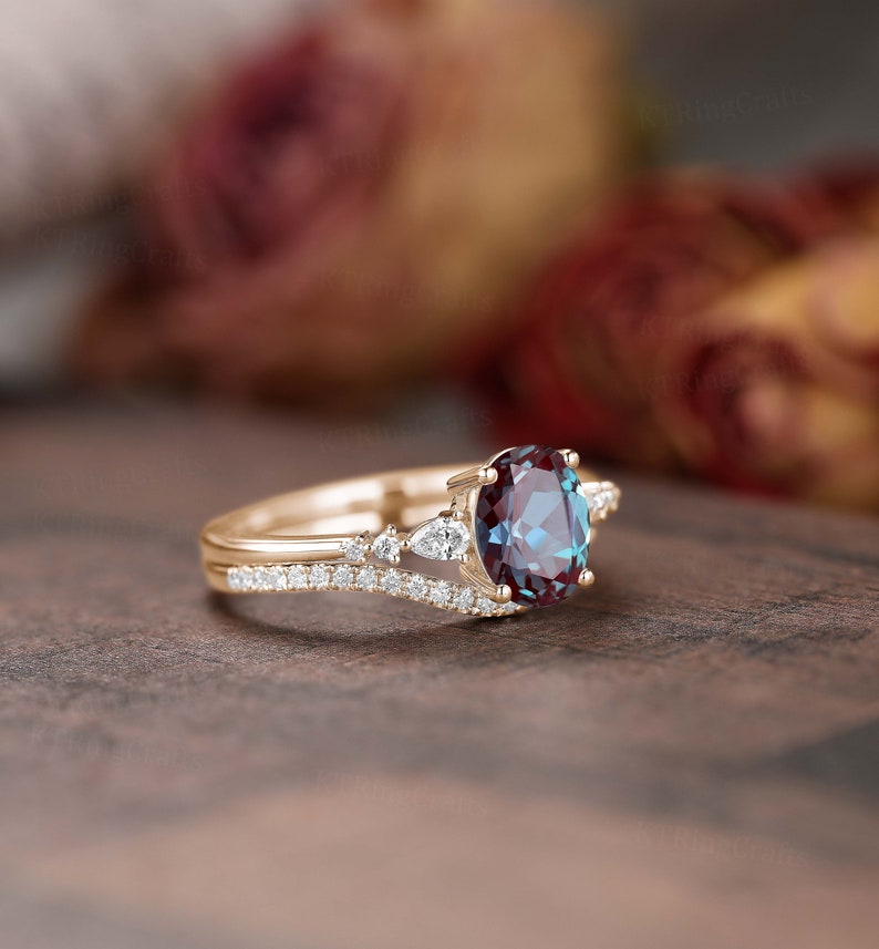 Unique Alexandrite Engagement Ring Set68mm Oval Alexandrite - Etsy
