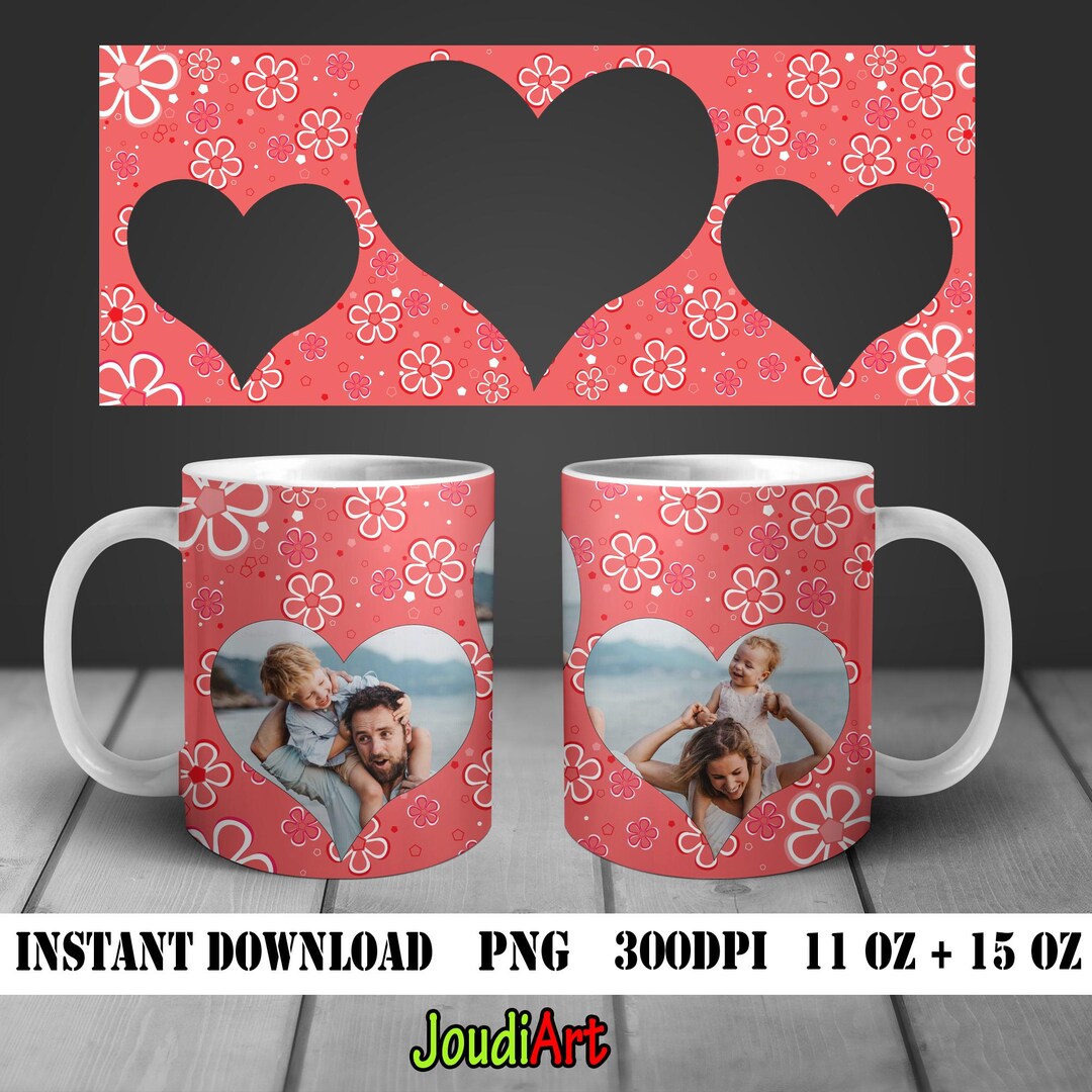 Conception de sublimation d'emballage de tasse de photo de coeur floral ...