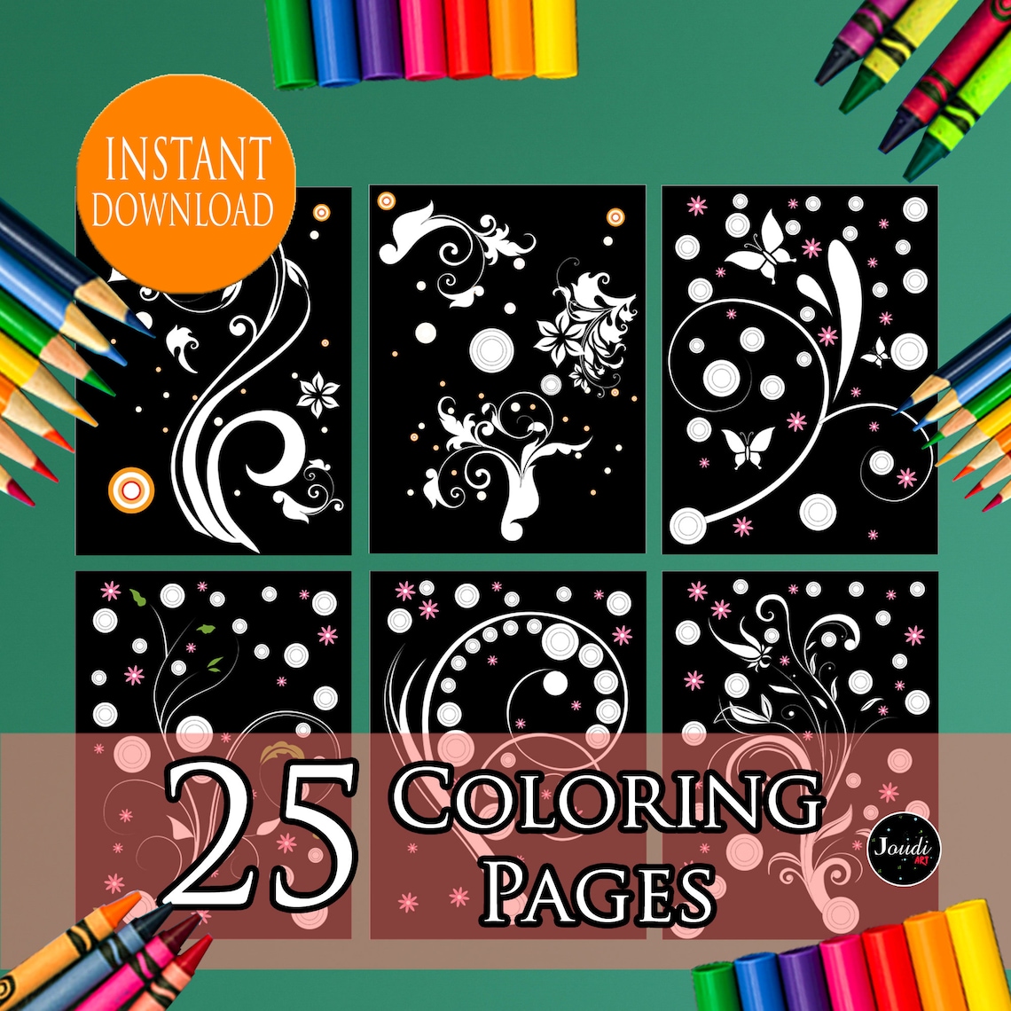 25 Beautiful Flower Coloring Pages With Black Background for Adults ...