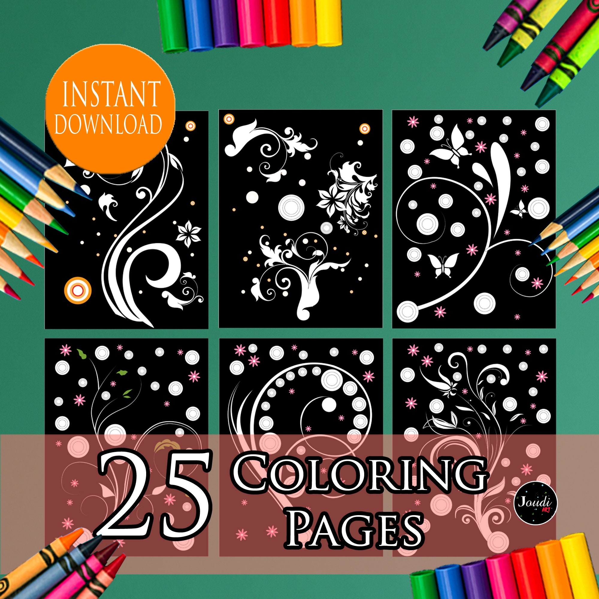 25 Beautiful Flower Coloring Pages With Black Background for Adults ...