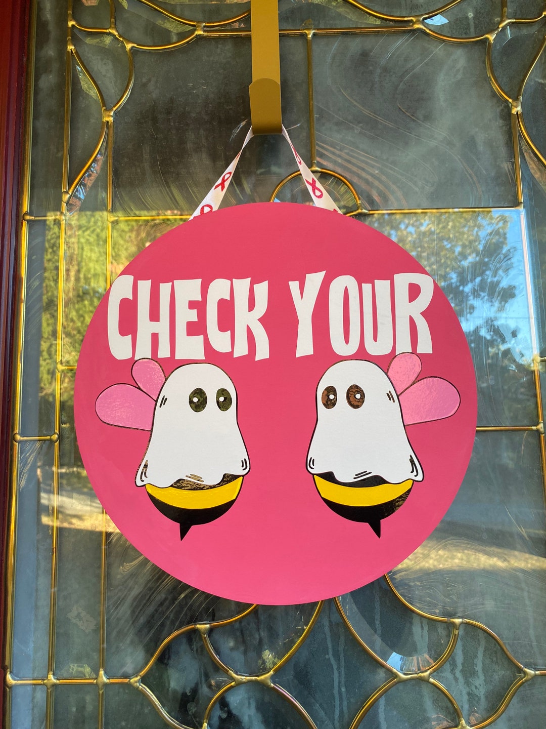 Check Your Boo Bees Door Sign | Breast Cancer | - Etsy
