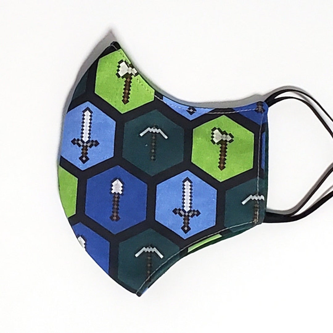 Handsewn Mask, Minecraft Fabric Game Face Covering, 2 Layer Minecraft ...
