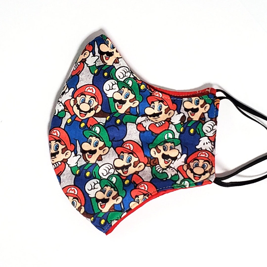 Handsewn Mask, Super Mario Bros Fabric Face Covering, 2 Layer Nintendo ...
