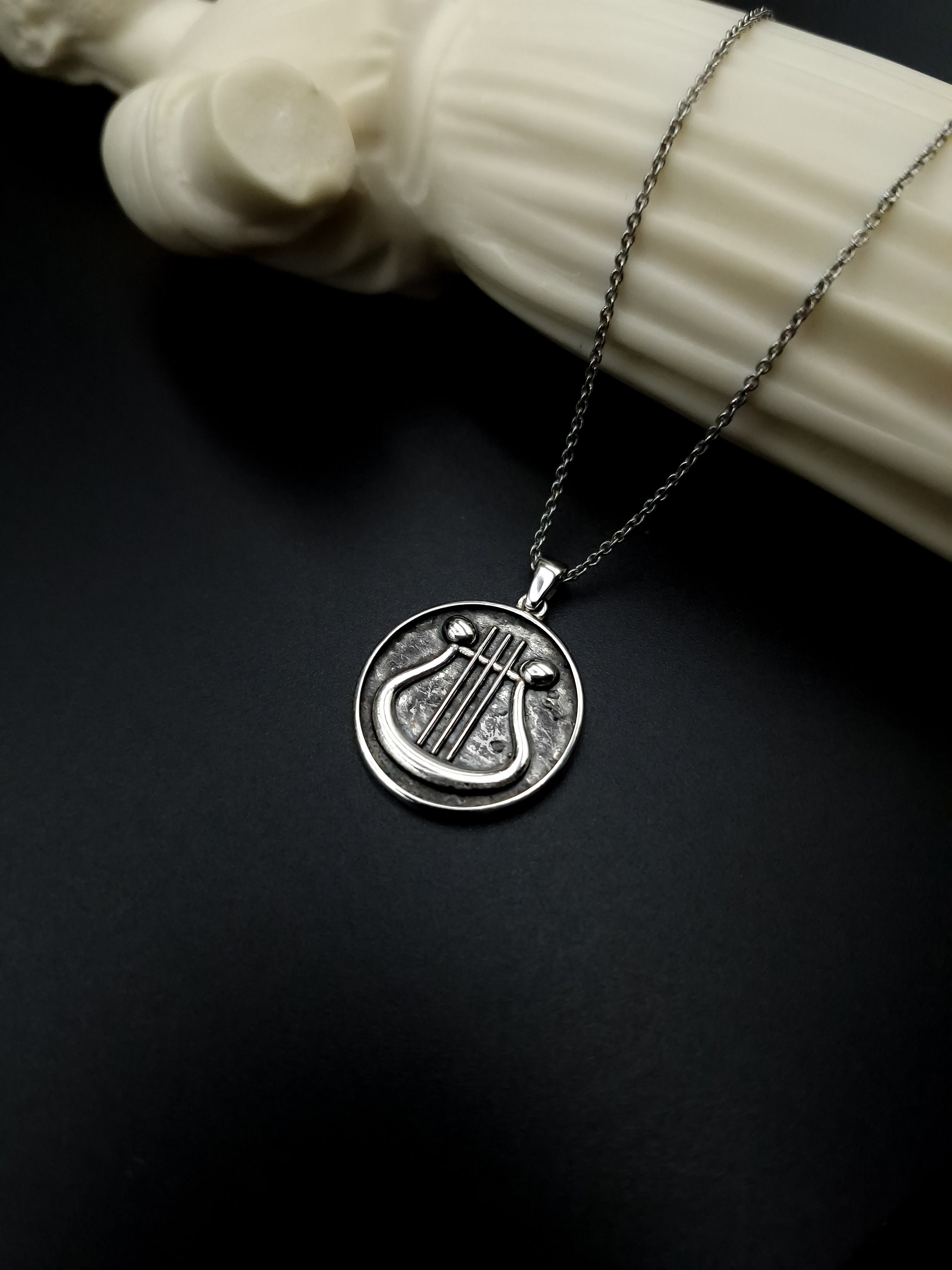 Apollo Lyre Necklace: Oxidized Sterling Silver Greek Coin Jewelry - Etsy
