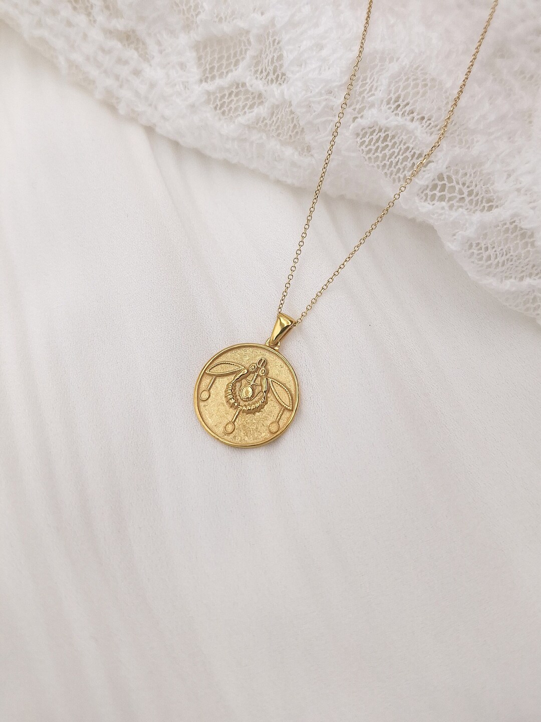 Cretan Bees Pendant • Solid Gold 14K • Minoan Cretan Necklace • Ancient ...