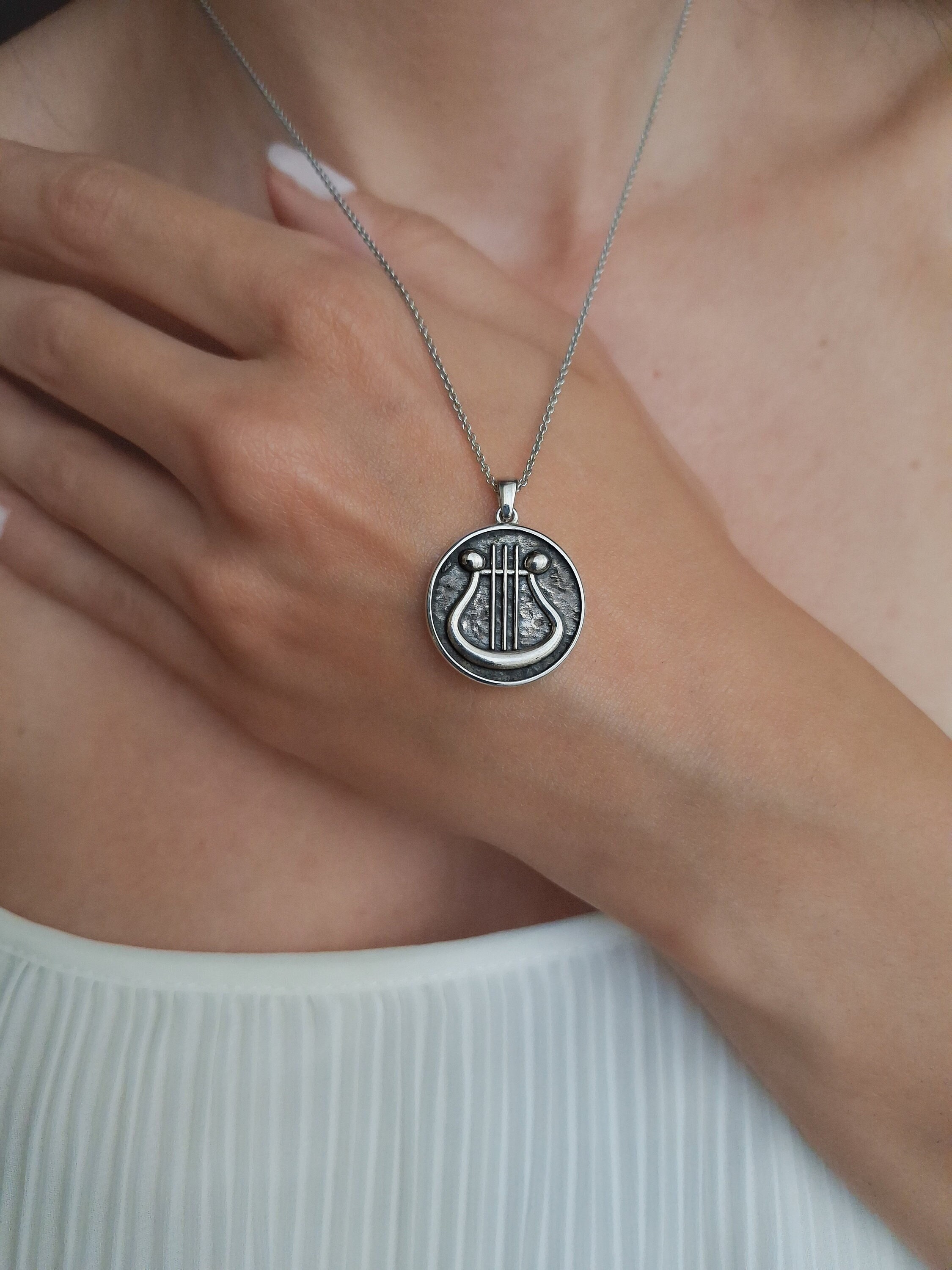 Apollo Lyre Necklace: Oxidized Sterling Silver Greek Coin Jewelry - Etsy