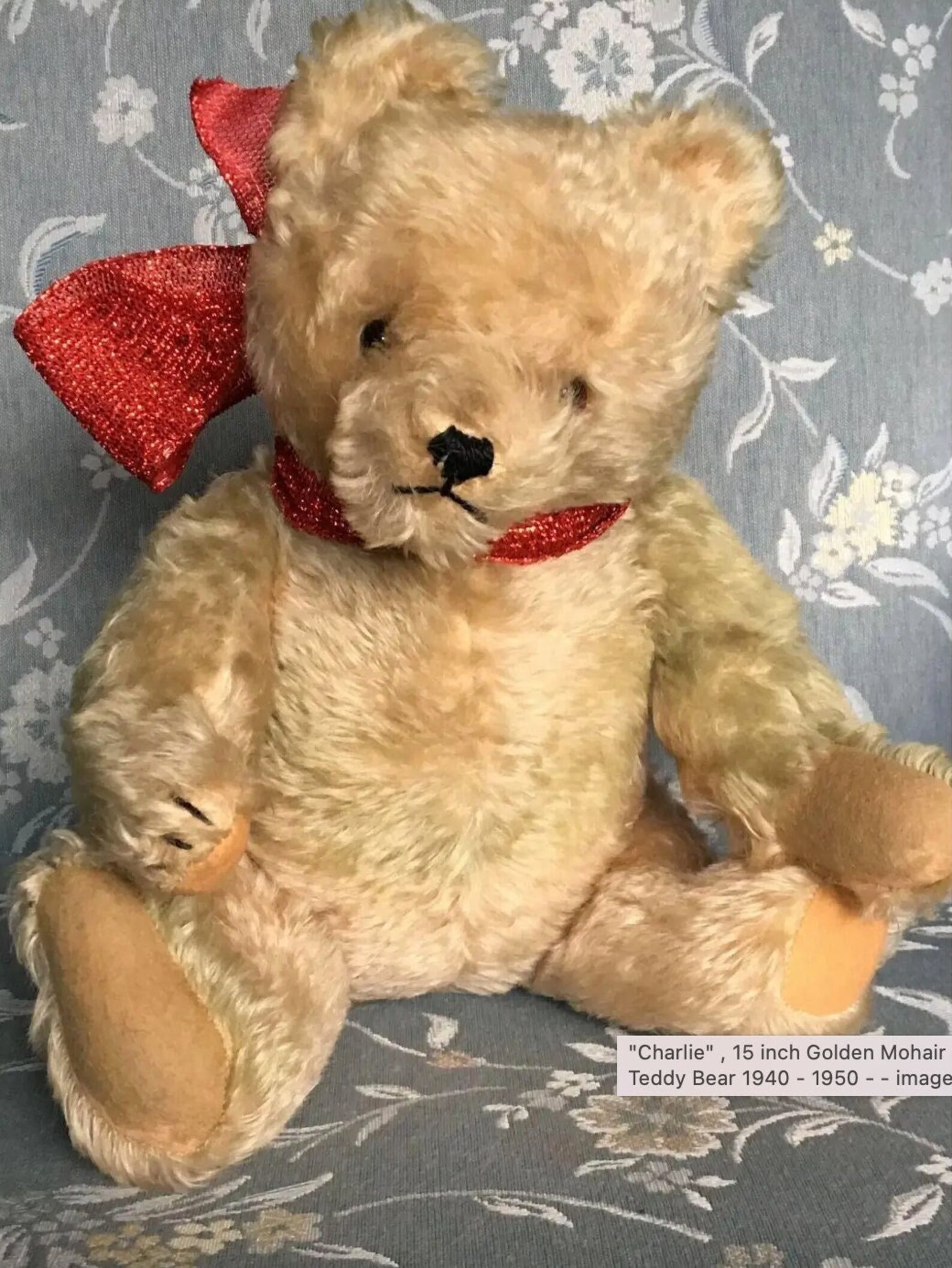 Charlie, an Adorable 15 Inch Golden Mohair Vintage Teddy Bear 1940 ...