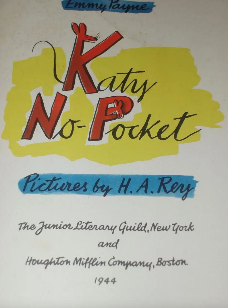 Katy No-pocket, 1944, 1st Edition , 1st Printing in DJ , H.A REY , Emmy ...