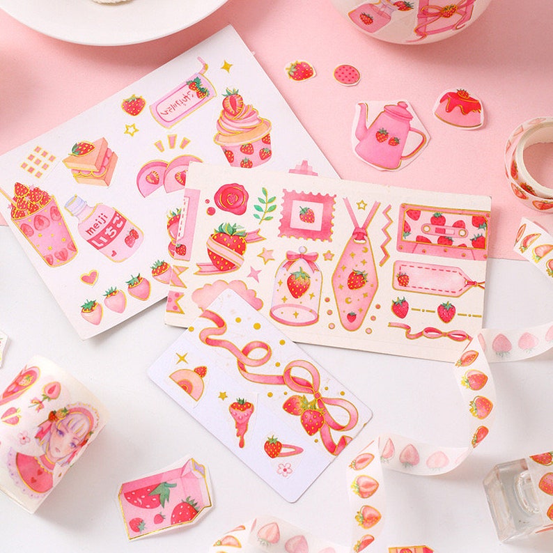 3m Strawberry Party Washi Tape Roll-washi Tape, Stickers, Planner and ...