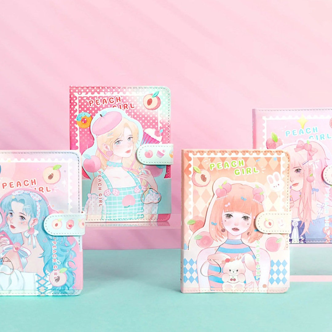 Kawaii Peach Girl Notebook - Designed Colorful Pages A5 Magnetic Buckle ...