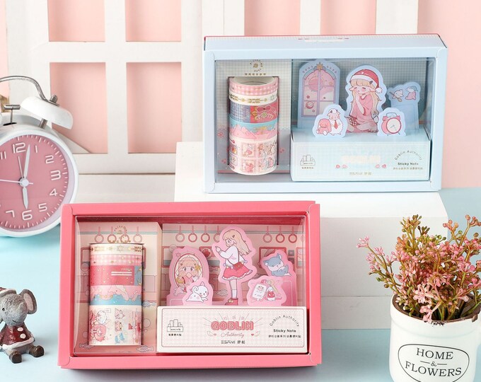 Cute Goblin Sticky Notes Set 5 Rolls Washi Tape, 100 Post Notes for ...