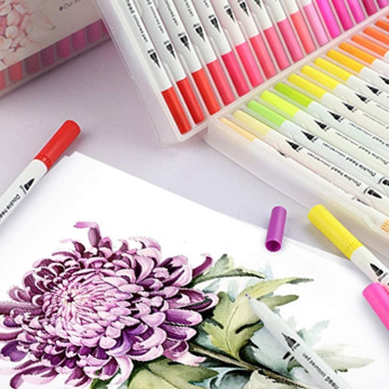 100 Colors Dual Tip Brush Art Marker - Pens Set for Coloring Drawing ...