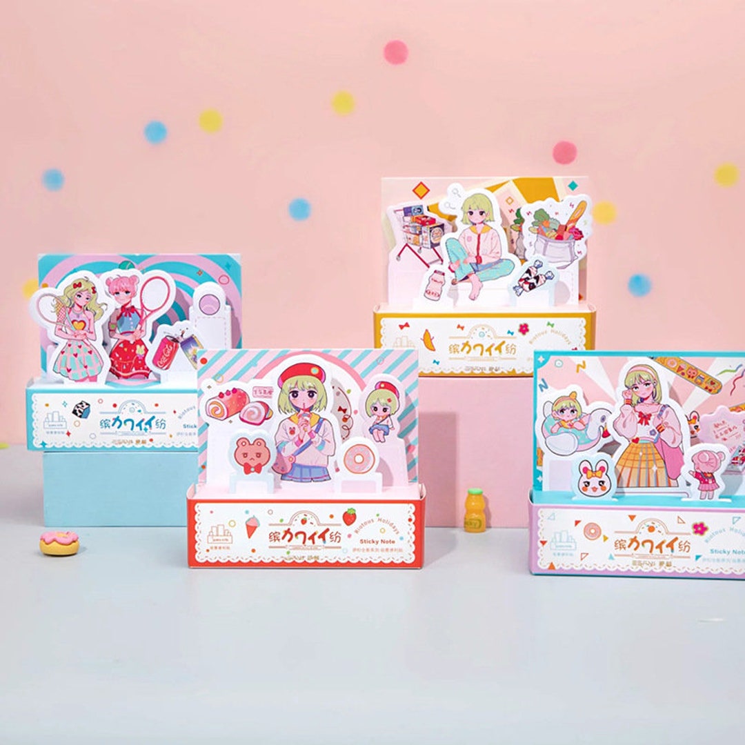 Riotous Holidays Sticky Note Anime Girl Memo Pad Write Message on Notes ...