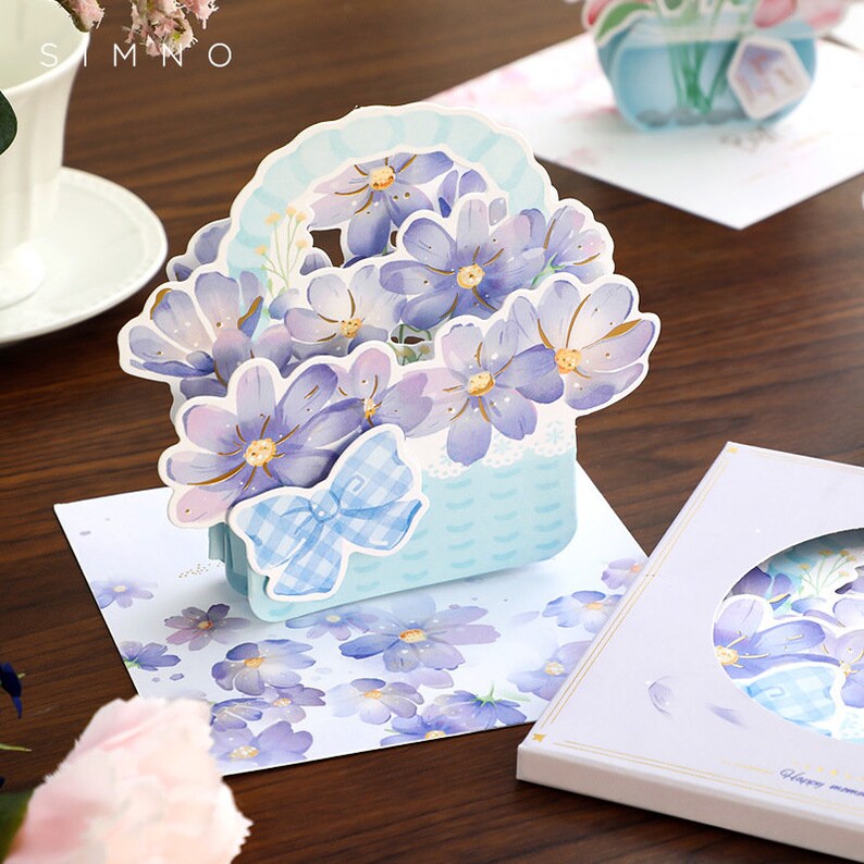 3D Pink Flower Gift Card - Rose Lily Tulip Calliopsis Pop up Card ...