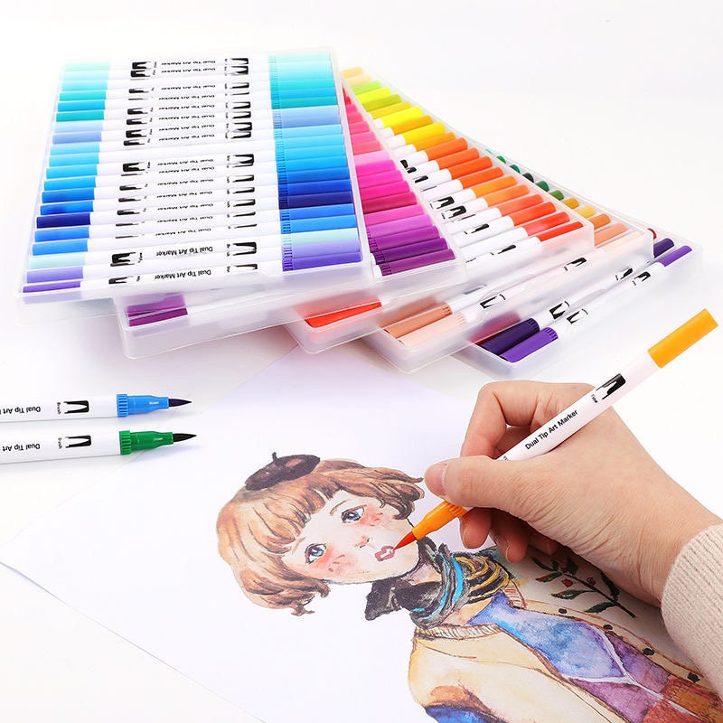100 Farben Dual Tip Brush Art Marker - Stifte-Set zum Färben, Zeichnen ...