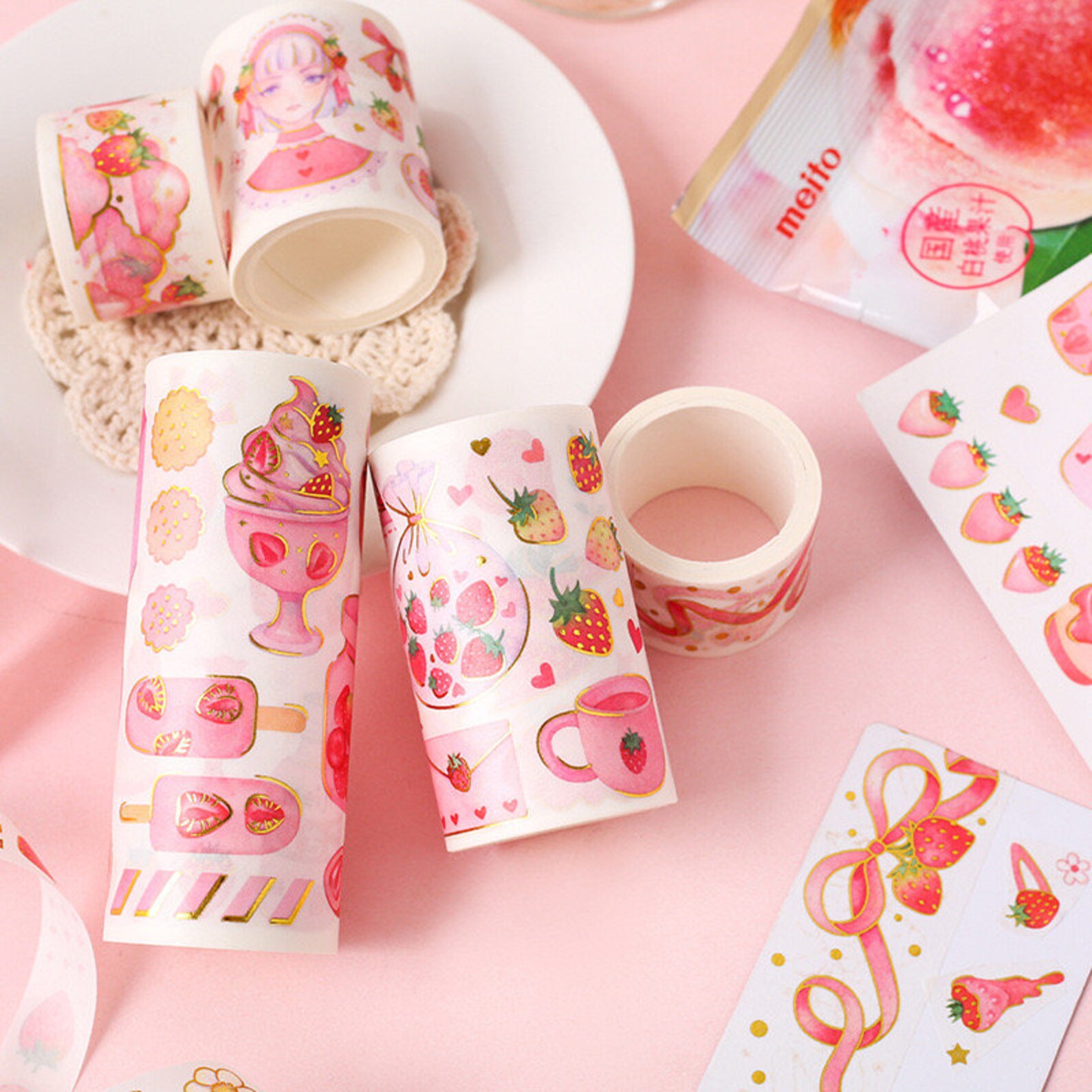 3m Strawberry Party Washi Tape Roll-washi Tape Stickers - Etsy