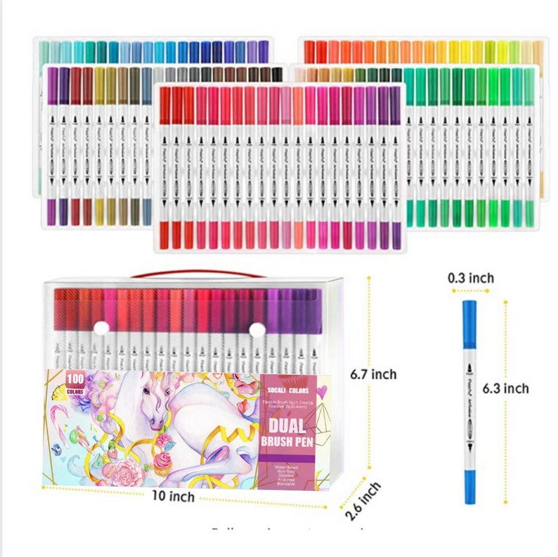 100 Colors Dual Tip Brush Art Marker - Pens Set for Coloring Drawing ...