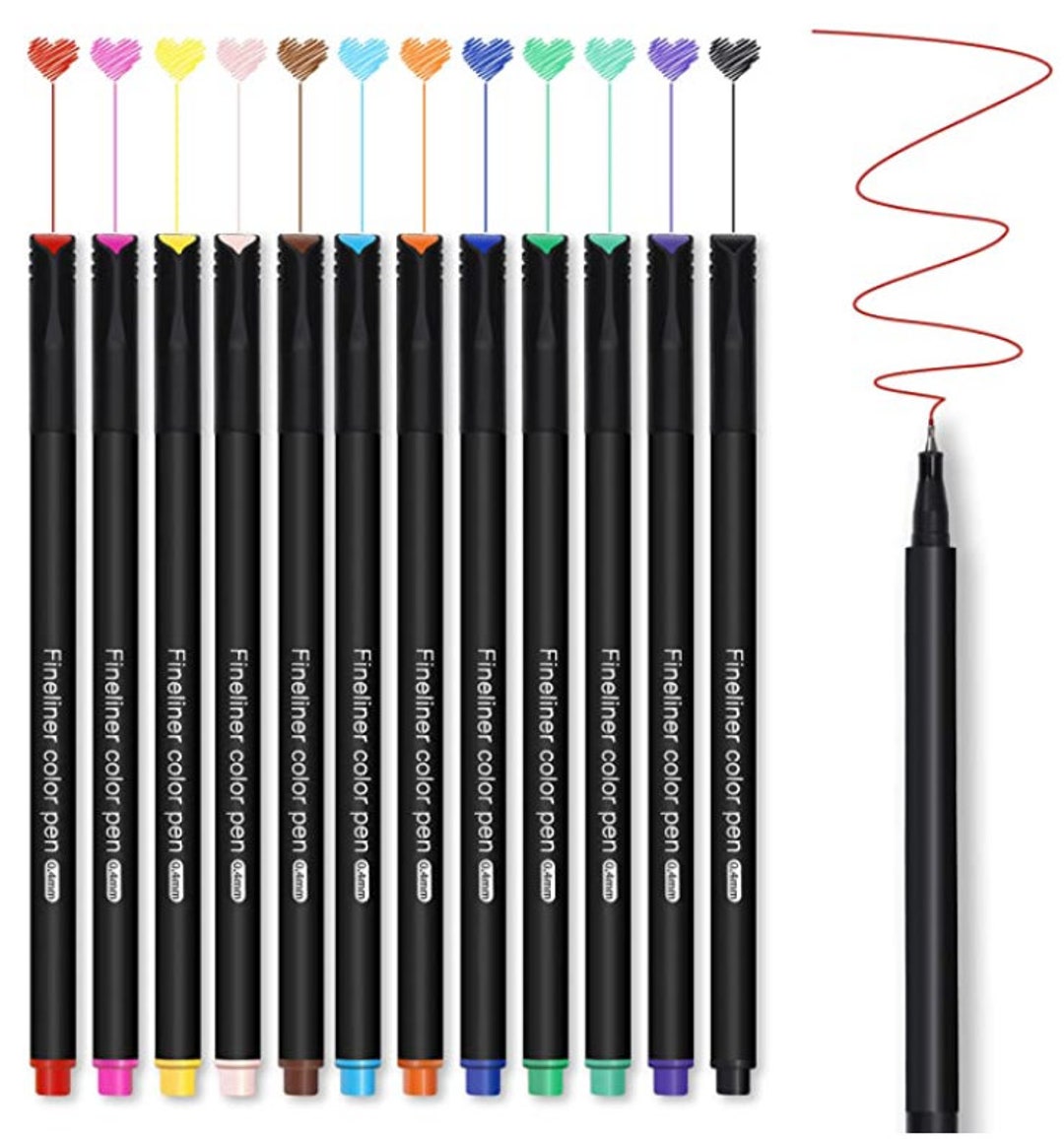 12 Color Fineliner Pens Set, Colored Sketch Writing Drawing Pens for ...